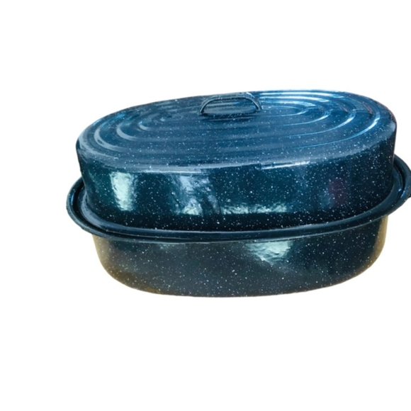 Kitchen | Enamelware Oval Oven Roaster 18x12 With Lid Speckled Medium ...